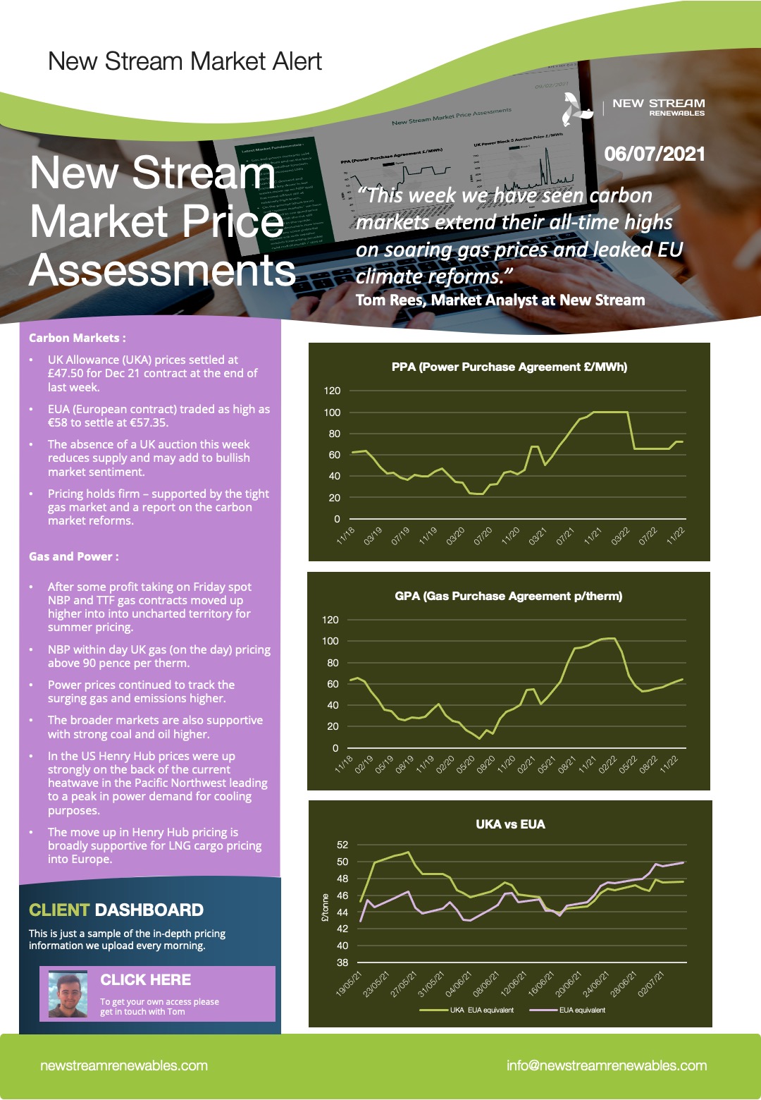 Market Price Assessment - PPA & GPA 6th July 2021 - New Stream